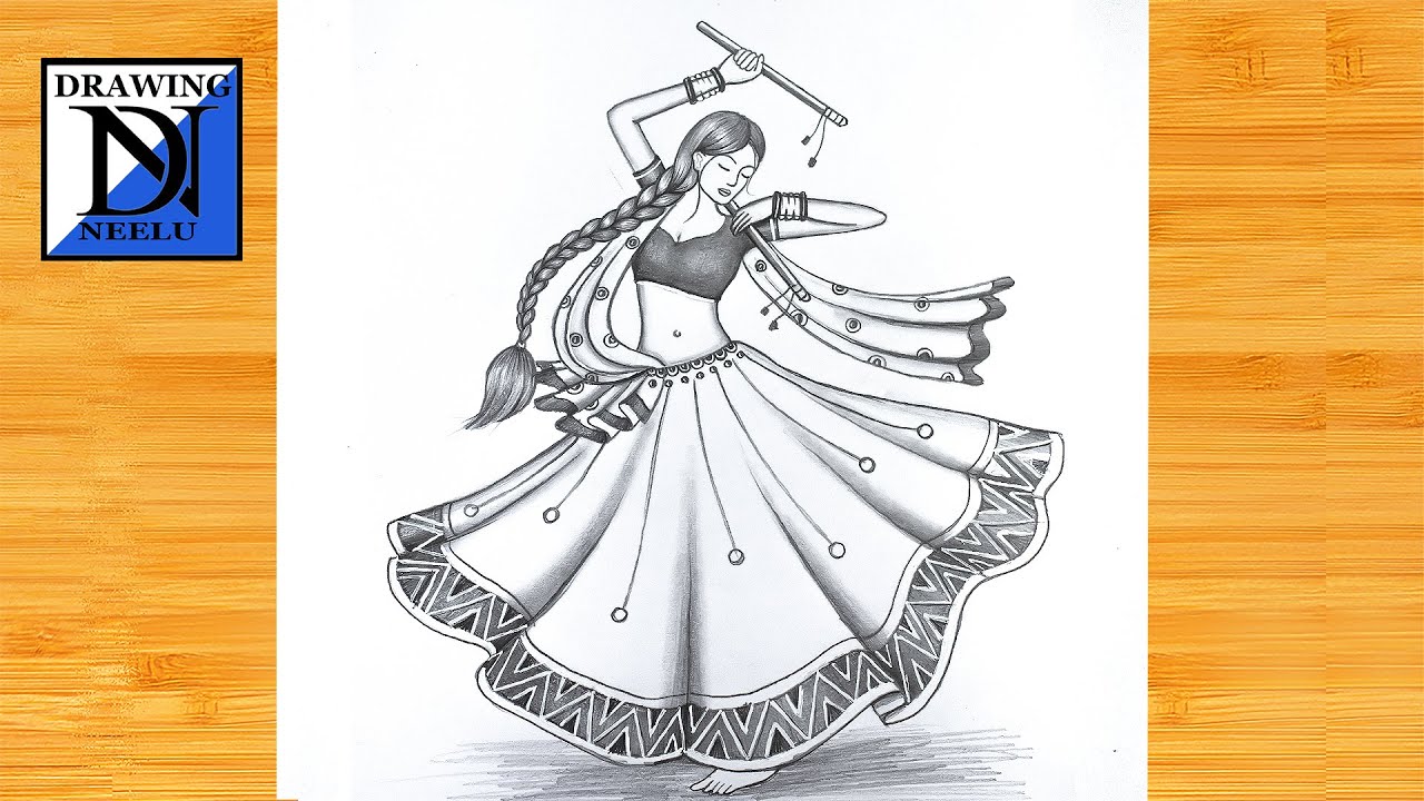 How to draw a Traditional Girl with Dandiya Dance || Navratri Drawing ...