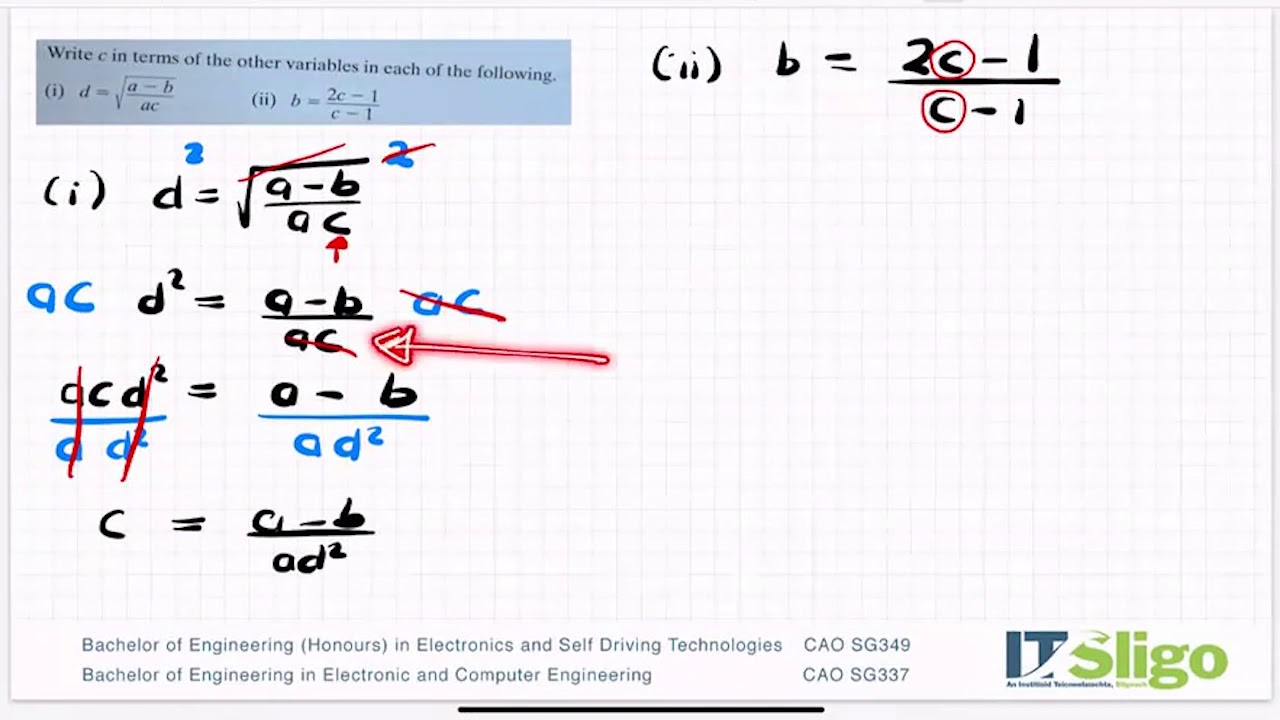 Algebra Formula Manipulation examples 5 Leaving Cert Higher Level - YouTube