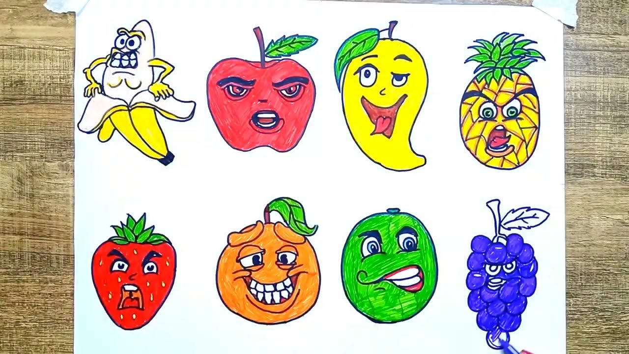 Fruits drawing | Angry Fruits | Easy Fruits drawing for kids - YouTube