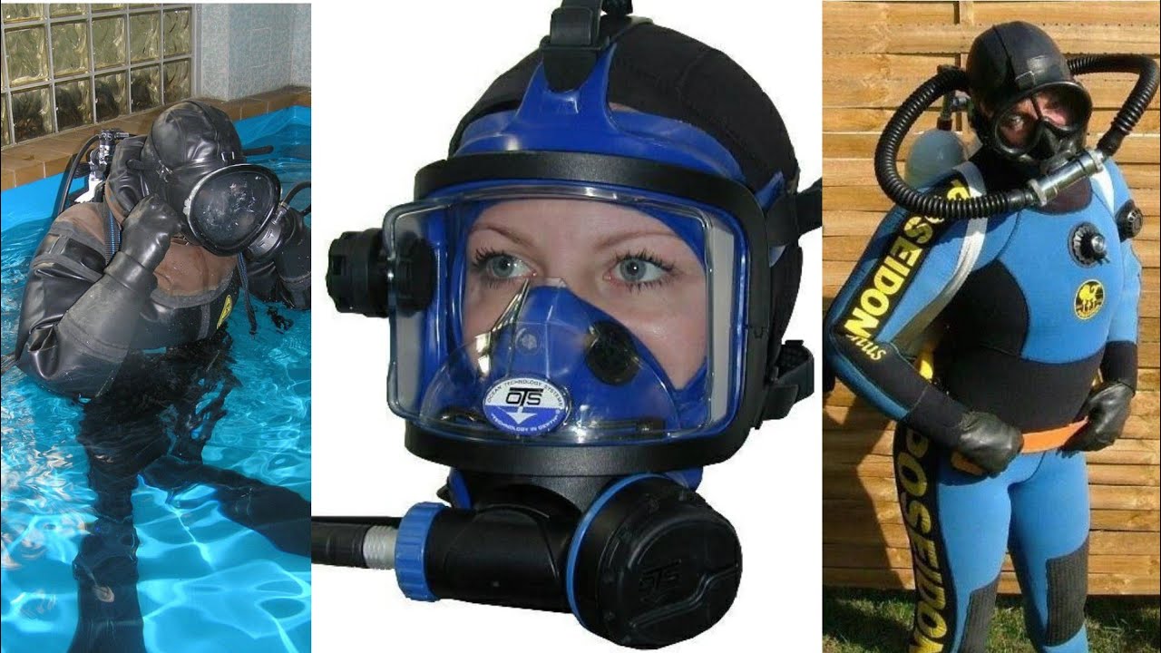 Glamorous and beautiful latex full face gas masks and scuba diving ...