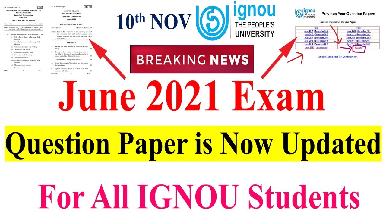 IGNOU JUNE 2021 EXAM Question Paper is Now Updated || Important for All ...