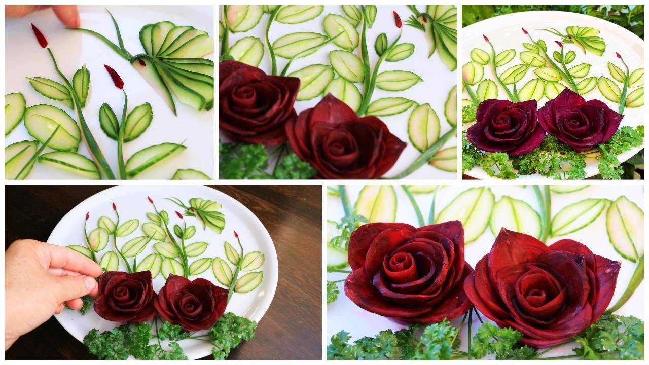 How to Make a Beetroot Rose & Cucumber Garnish - YouTube