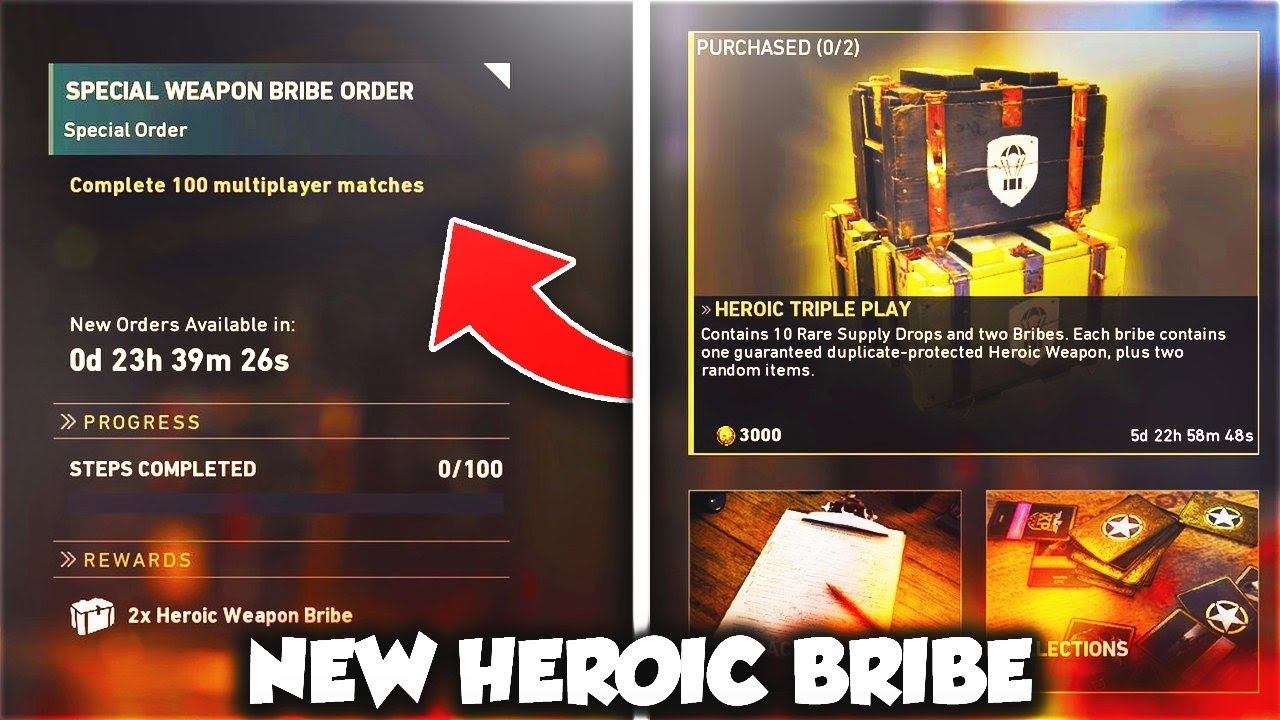 NEW "2x HEROIC WEAPON BRIBE" + "HEROIC TRIPLE PLAY" Supply Drop Bundle ...