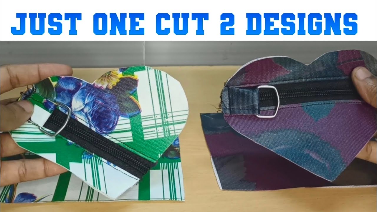 Just 1 Cut 2 designs / Heart Shape Coin Purse Cutting and Stitching ...