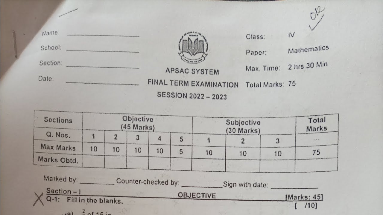 class 4 Maths past paper - YouTube