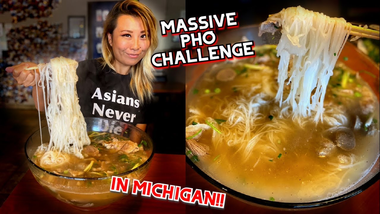 MASSIVE BOWL OF PHO EATING CHALLENGE in Michigan!! #RainaisCrazy - YouTube