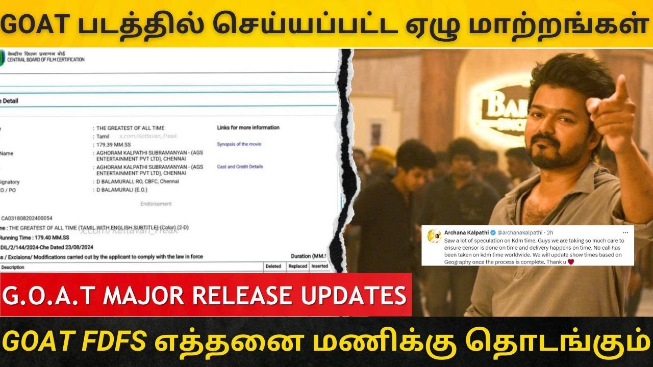 Seven Changes in GOAT Censor | GOAT FDFS Update | Thalapathy Vijay ...