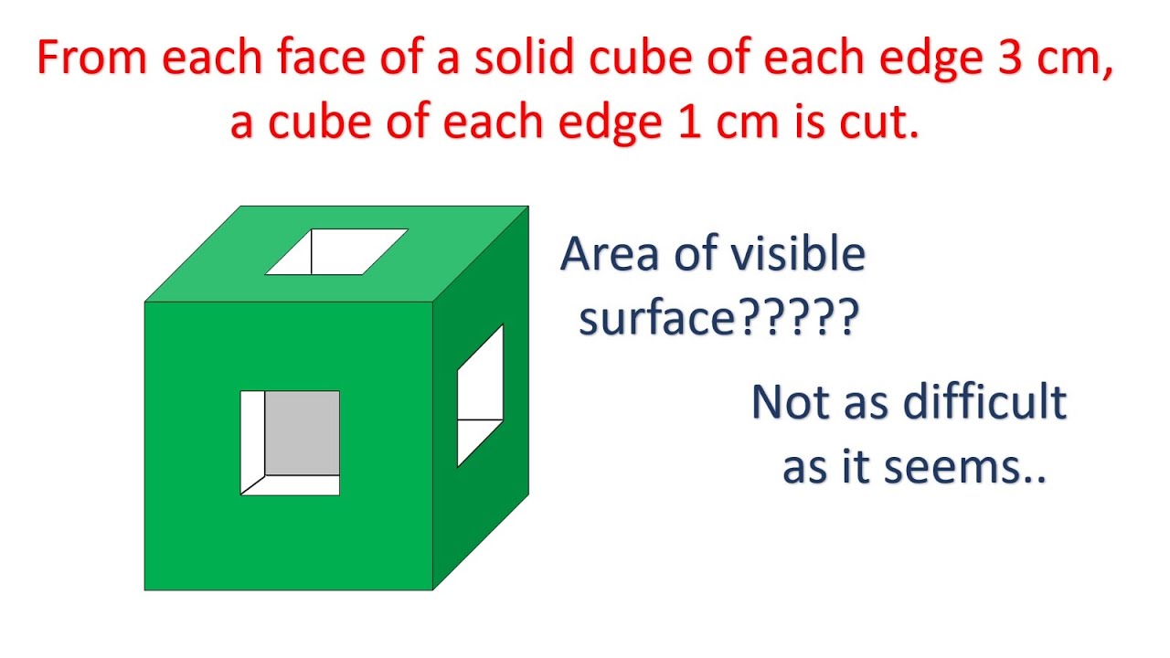 A cube of side 3 cm is given. 6 cubes of side 1 cm each is cut from ...