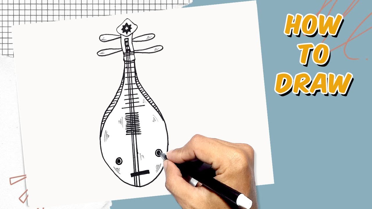 How to Draw Liuqin || Musical Instrument Chinese Guitar - YouTube