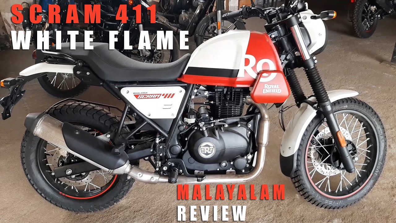 Royal Enfield Scram 411 Scrambler Bike White Flame Colour Malayalam ...
