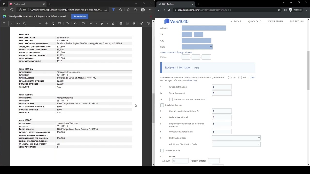 Drake Web 1040/Drake Zero Practice return 4 - YouTube