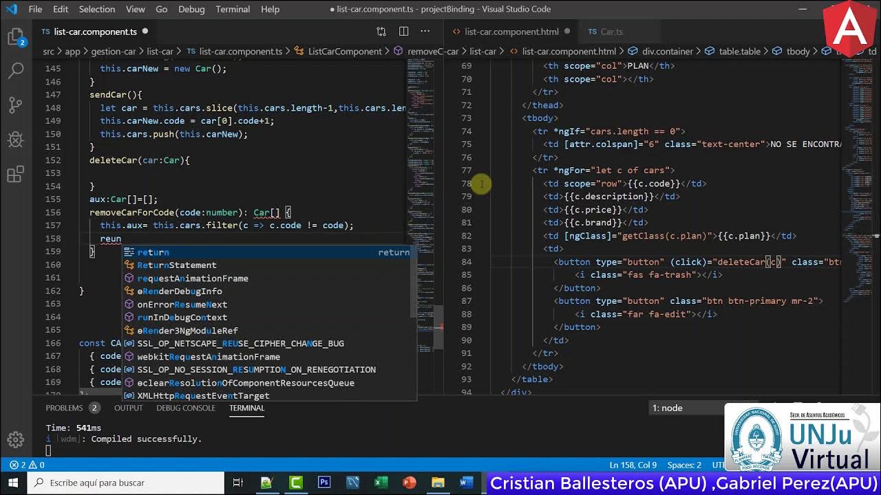 DataBinding metodos con parametros objetos listas y modals en Angular UNJU VIRTUAL PARTE 3/3 ...