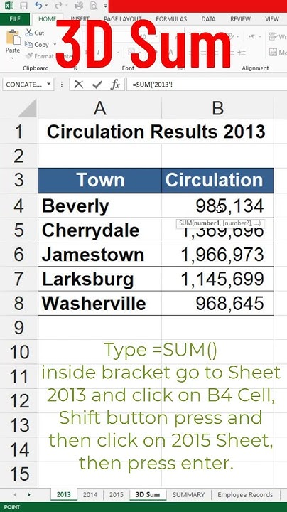 3D Sum in Microsoft Excel - YouTube