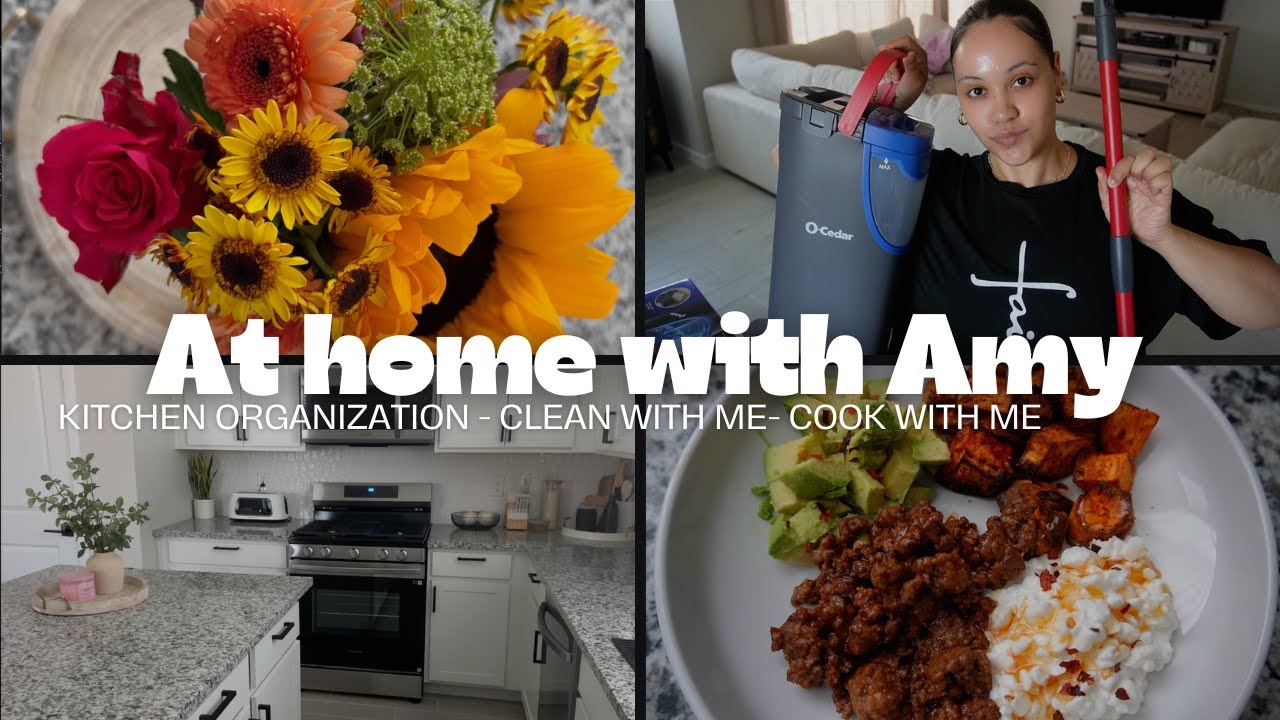 AT HOME WITH AMY VLOG 🏠 KITCHEN ORGANIZATION, COOK WITH ME, CLEANING ...