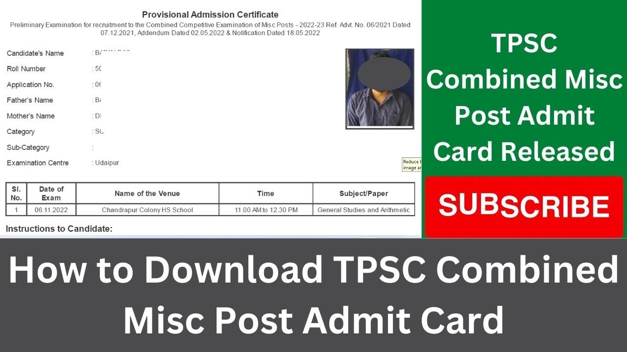 TPSC Combined Misc Post Admit Card Released.How to Download TPSC ...