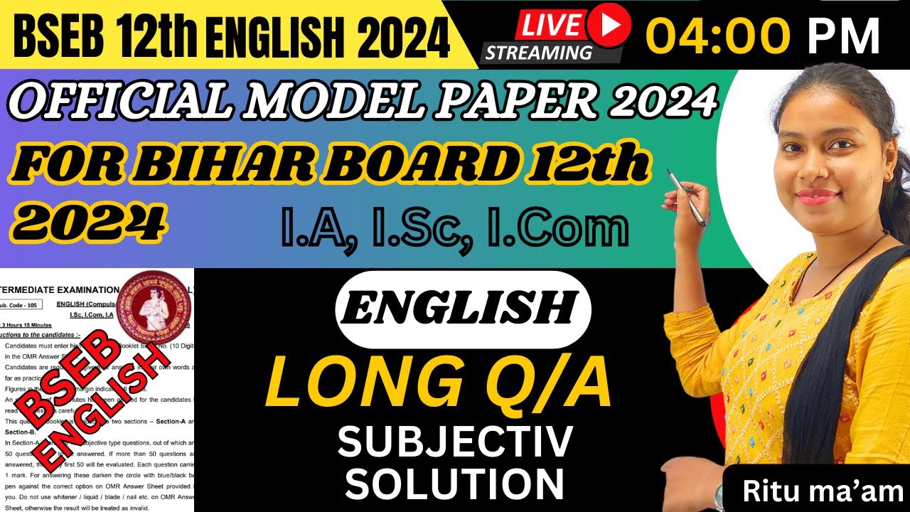 12th ENGLISH BSEB |👌ENGLISH OFFICIAL MODEL PAPER 2024 | LONG Q/A ...