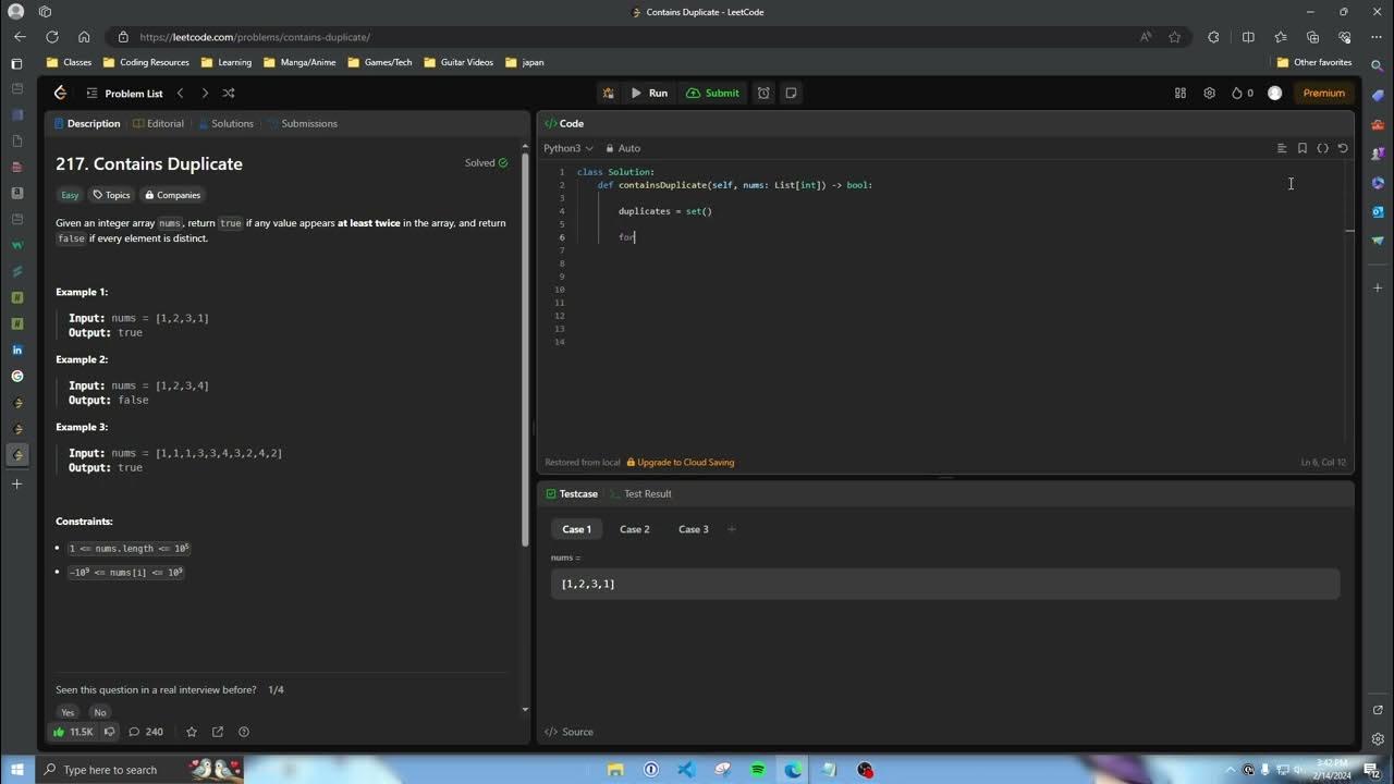 Leetcode 217 Contains Duplicate Explanation And Solution Youtube