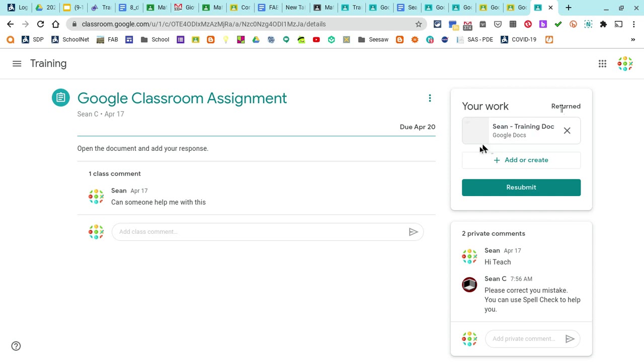 Google Classroom: Fix an Assignment that was returned and Resubmit ...