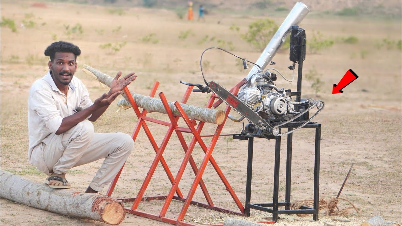 Making powerful Chainsaw Using Bike Engine 💯 மரம் வெட்டும் நவீன மெஷின் ...