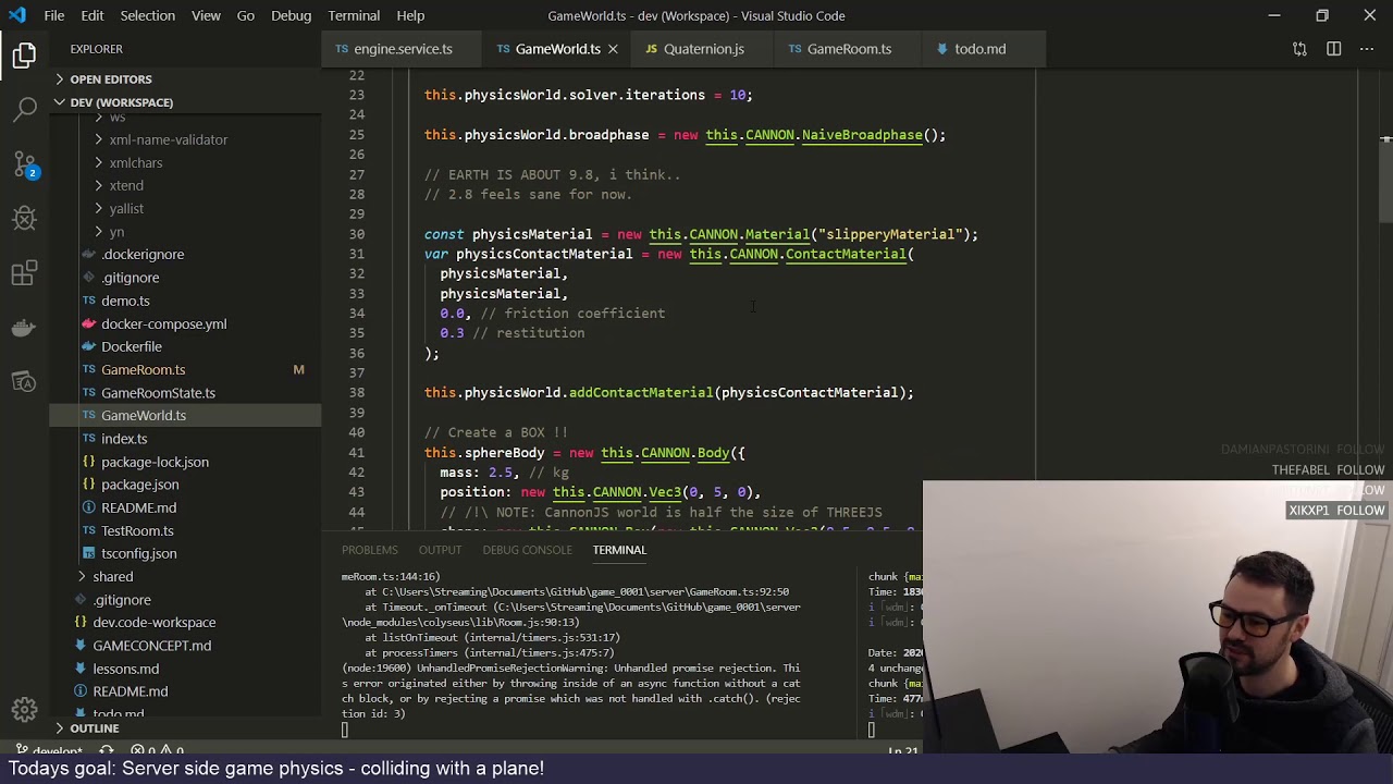 Server side physics using cannon.js and colyseus! Dumb client showing ...