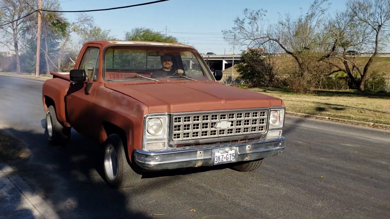 79 C10 Stepside... bad valve seals with tons of smoke. - YouTube