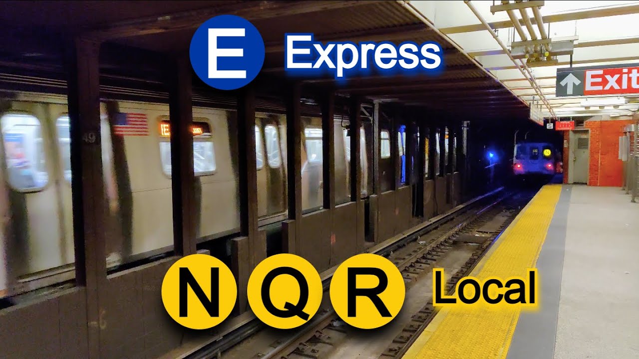 NYC Subway: (E) Express & (N) (Q) (R) Local Trains at 49th Street - YouTube