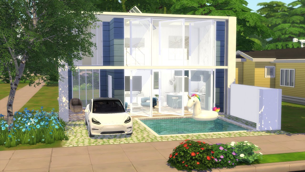 BLUE & GOLD HOUSE | The Sims 4 | CC Speed Build - YouTube