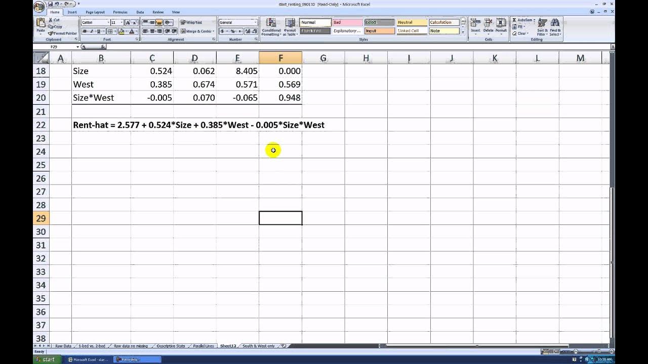 Nonparallel Lines Regression Analysis Using Excel 2007 - YouTube