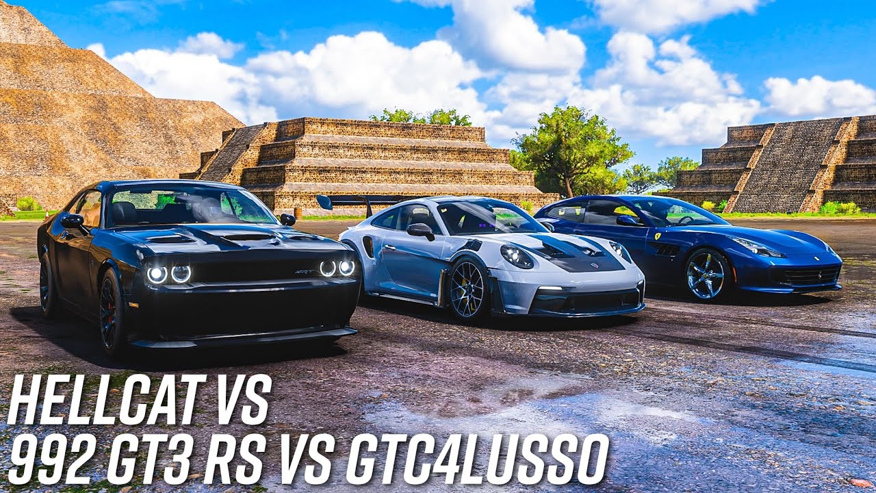 Porsche 911 GT3 RS (992) vs Ferrari GTC4Lusso vs Dodge Challenger ...