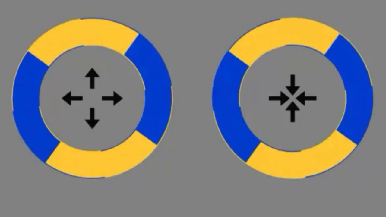 Perfect optical illusion. Rotating circles tangled the heads of ...