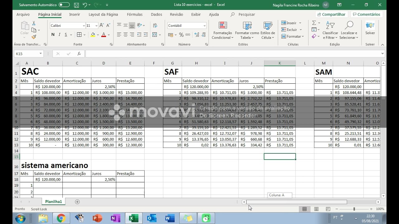 Tabelas SAC, SAF, SAM e SA - Excel - YouTube