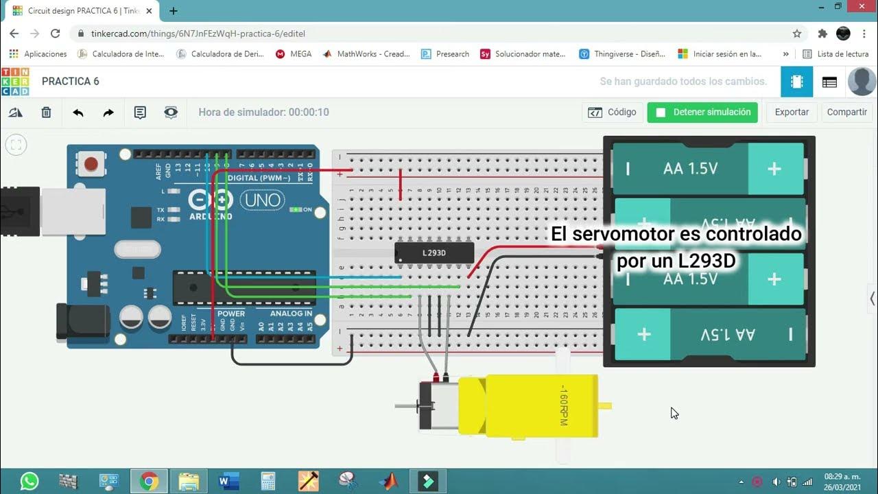 Circuito Puente H con servomotor L293D | Tinkercad Arduino - YouTube