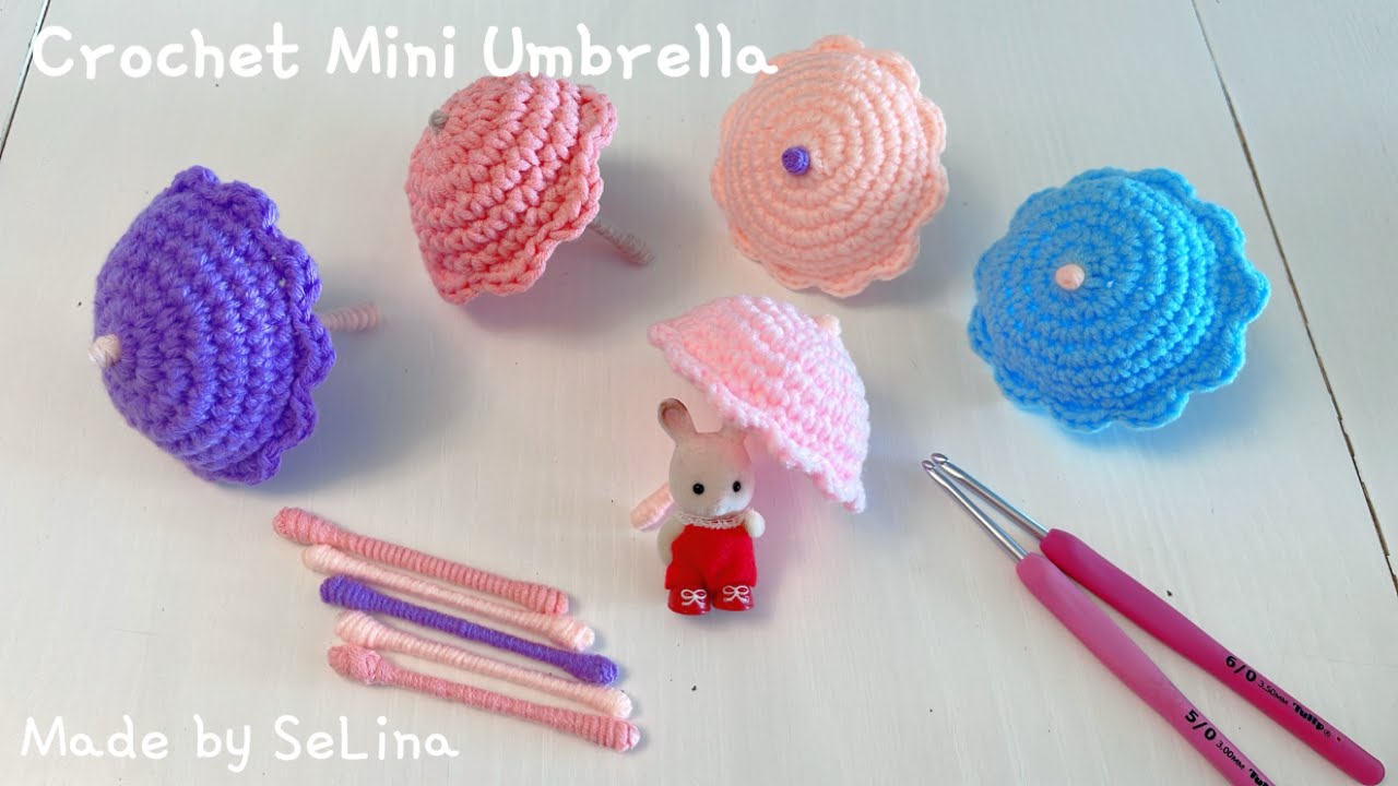 코바늘 미니 우산 뜨기 / 귀여운 소품 뜨기 / crochet mini umbrellas - YouTube