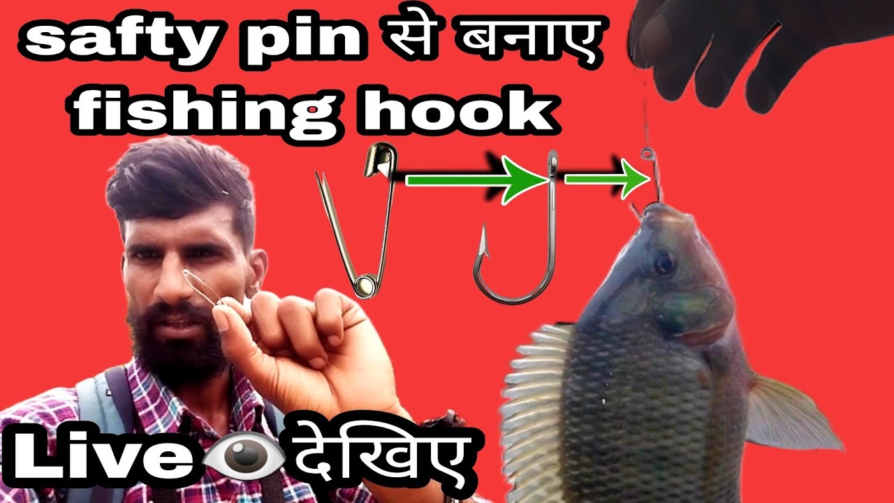 How to make fishing hook from safety pin 💯 % Live fishing demo 🎣 fish ...