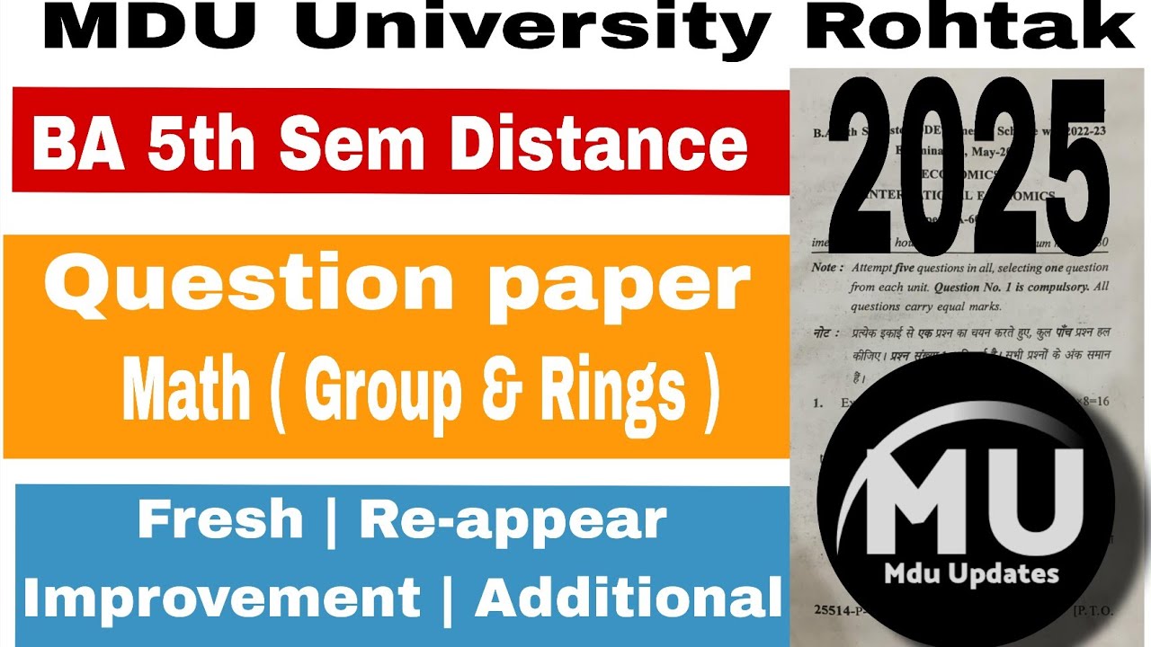 Mdu ba 5th sem Mathematics ( Group and rings ) question paper 2025 ...