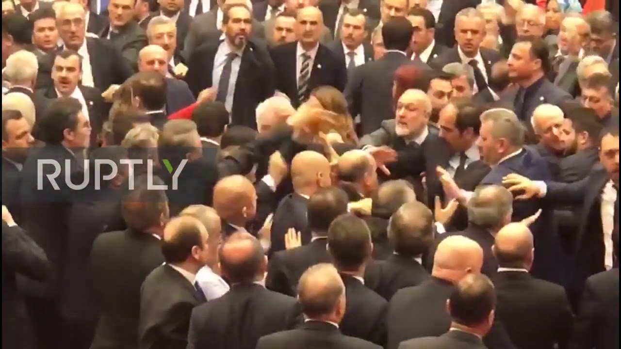 Turkey:Fight , Fists fly as lawmakers brawl inside Turkish parliament ...