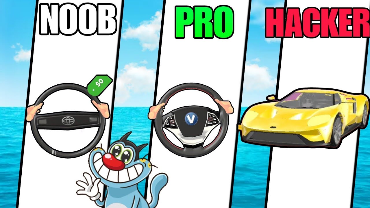 NOOB vs PRO vs HACKER in streeing wheel evolution oggy and jack - YouTube