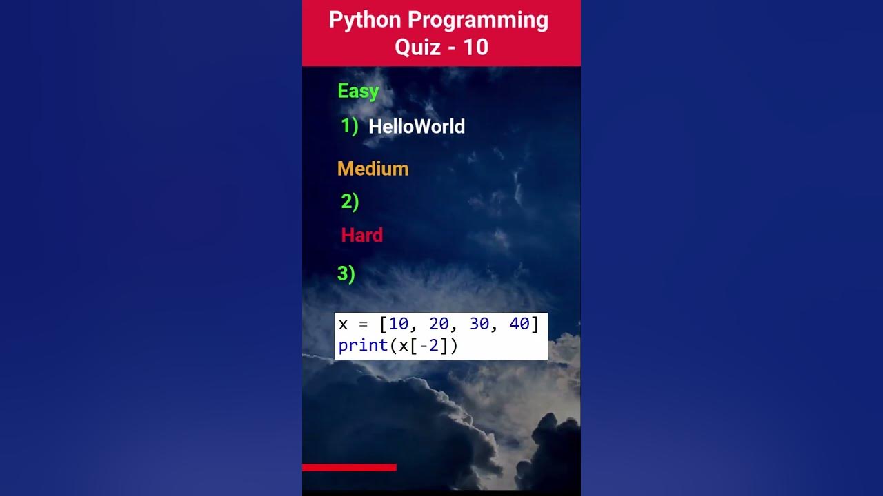 Python Programming Quiz 10 #programmingchallenge #PythonQuiz π π # ... Python Programming Quiz 10 #programmingchallenge #PythonQuiz π π # ...