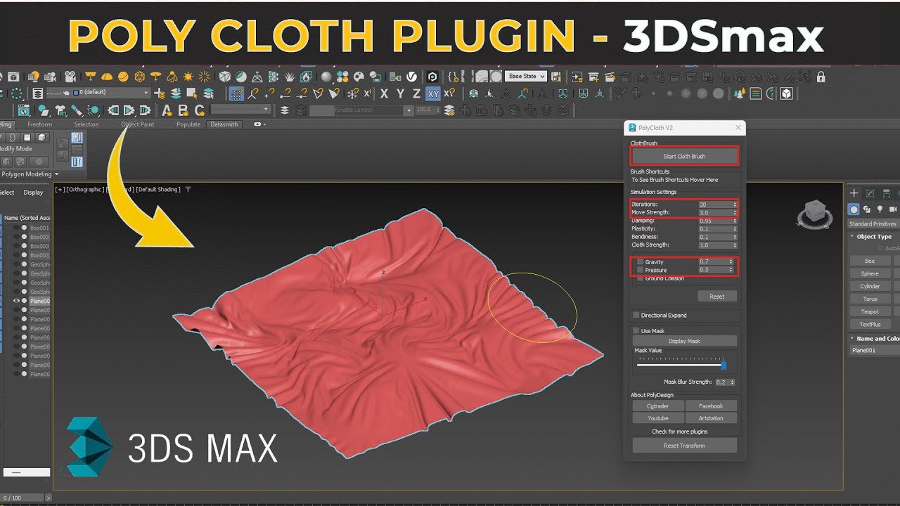 3ds max Tutorial : Cloth Simulation using PolyCloth Plugin - YouTube