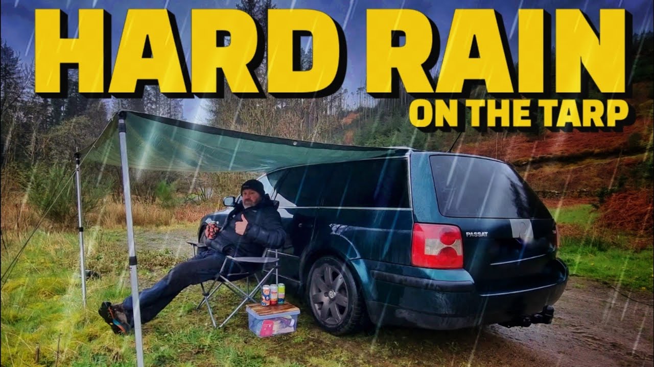 Staying dry under the Tarp | HEAVY RAIN CAR CAMP - YouTube