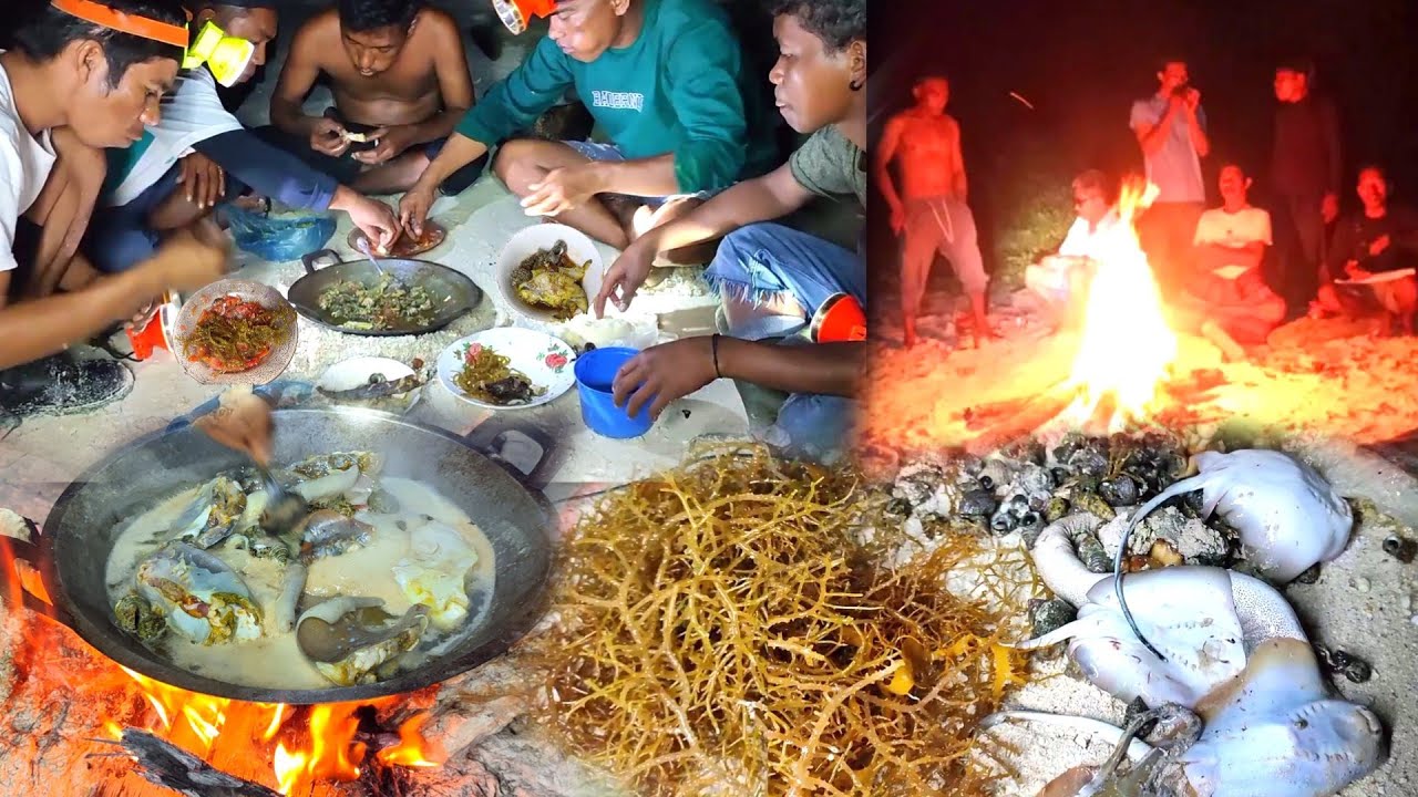 Camping...!!! Masak Berbagai macam kerang, rumput laut, ikan Pari, Usay ...