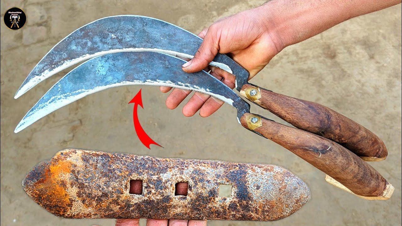 Turning a Rusty Cultivator blade into Two Hand Sickles - YouTube