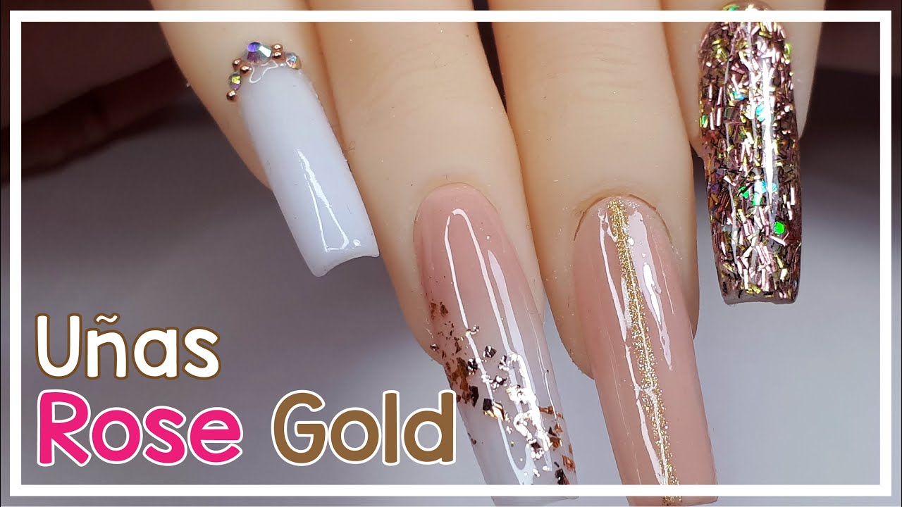 UÑAS color ROSE GOLD | Uñas acrílicas medianas y ELEGANTES | Uñas de ...