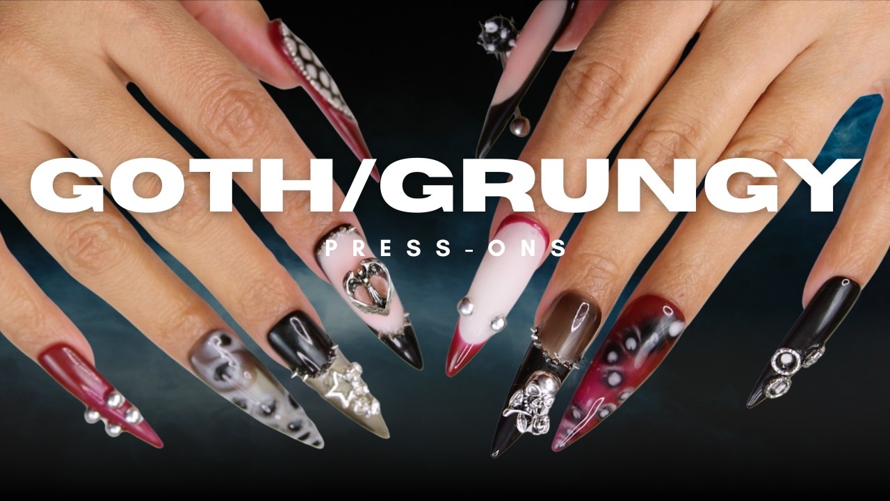 Goth/Grunge Nails but Make it Glam 💀🎸 | Press-On Nail Art - YouTube