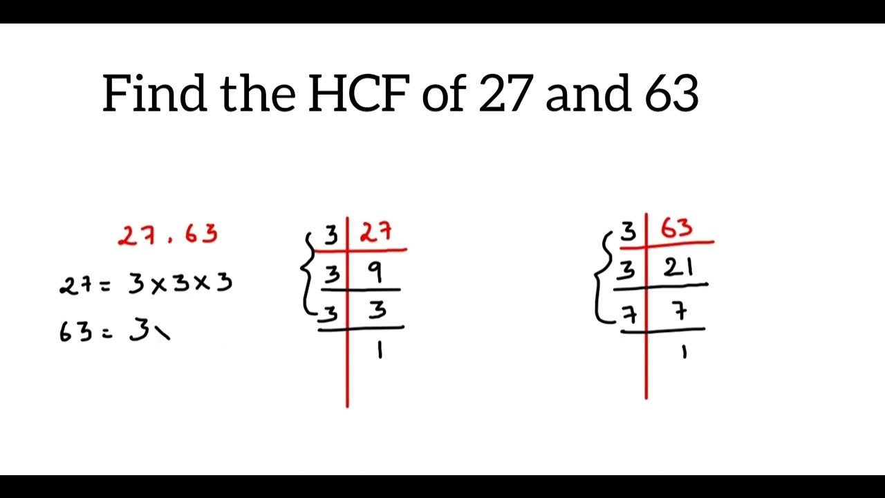Find the HCF of 27 and 63.How to find HCF by prime factorisation method ...
