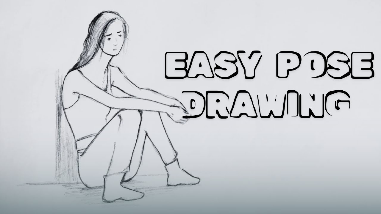 Sitting Pose Drawing | Sad girl drawing - YouTube