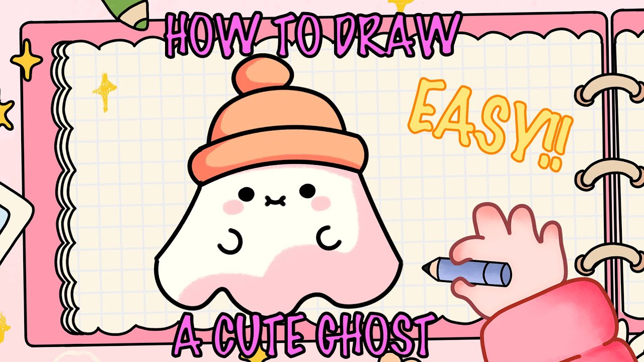 How To Draw a Cute Ghost Wearing Beanie Drawing Tutorial for Kids Cute ...