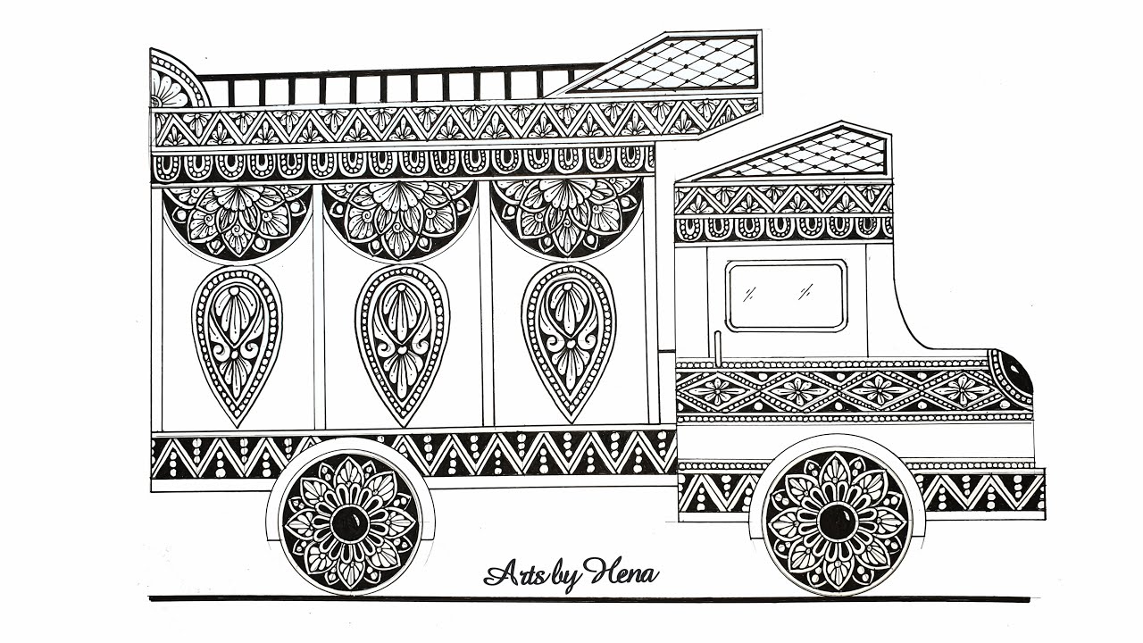 How To Draw Mandala Art For Beginners || Truck With Mandala Art ...