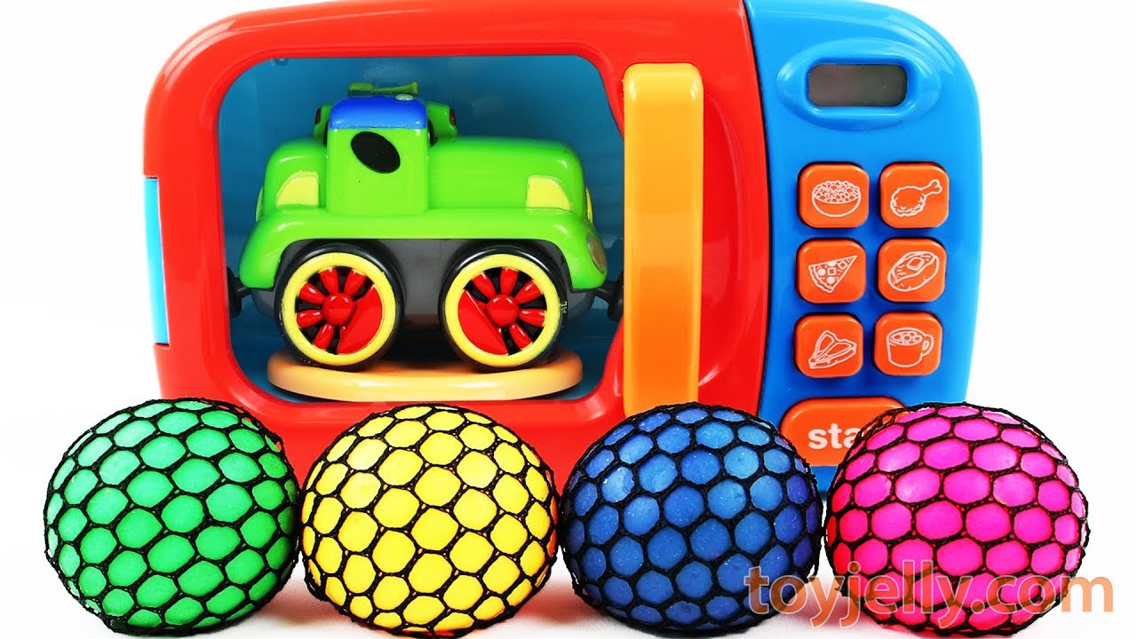 Learn Colors with Squishy Mesh Balls and Microwave Surprise Toys Kinder ...