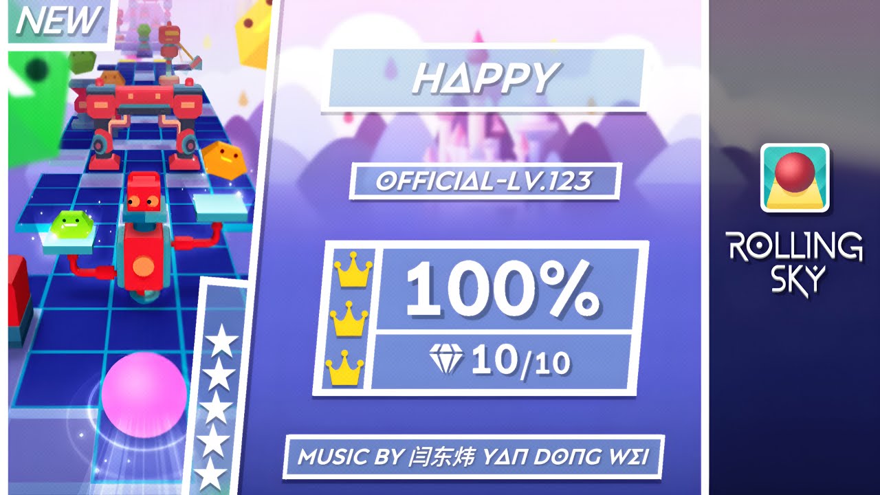 Rolling Sky | Official - Happy (OFFICIAL-LV.123) [100% Perfect way ...